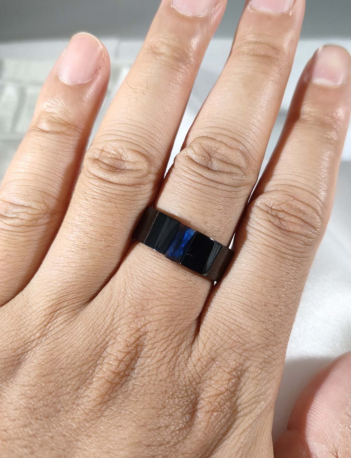 Ringcrown Couple Rings Black Rings Blue Cz Womens Wedding Ring Sets Titanium Steel Man Wedding Bands(Please Buy 2 Rings for 1 Pair)