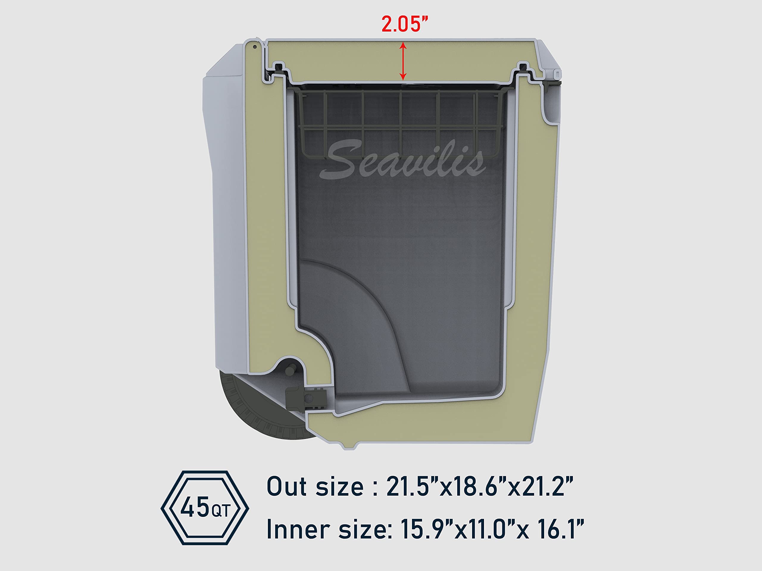Seavilis Roto Molded Cooler with Wheels+Retractable Handle45QT -Tan