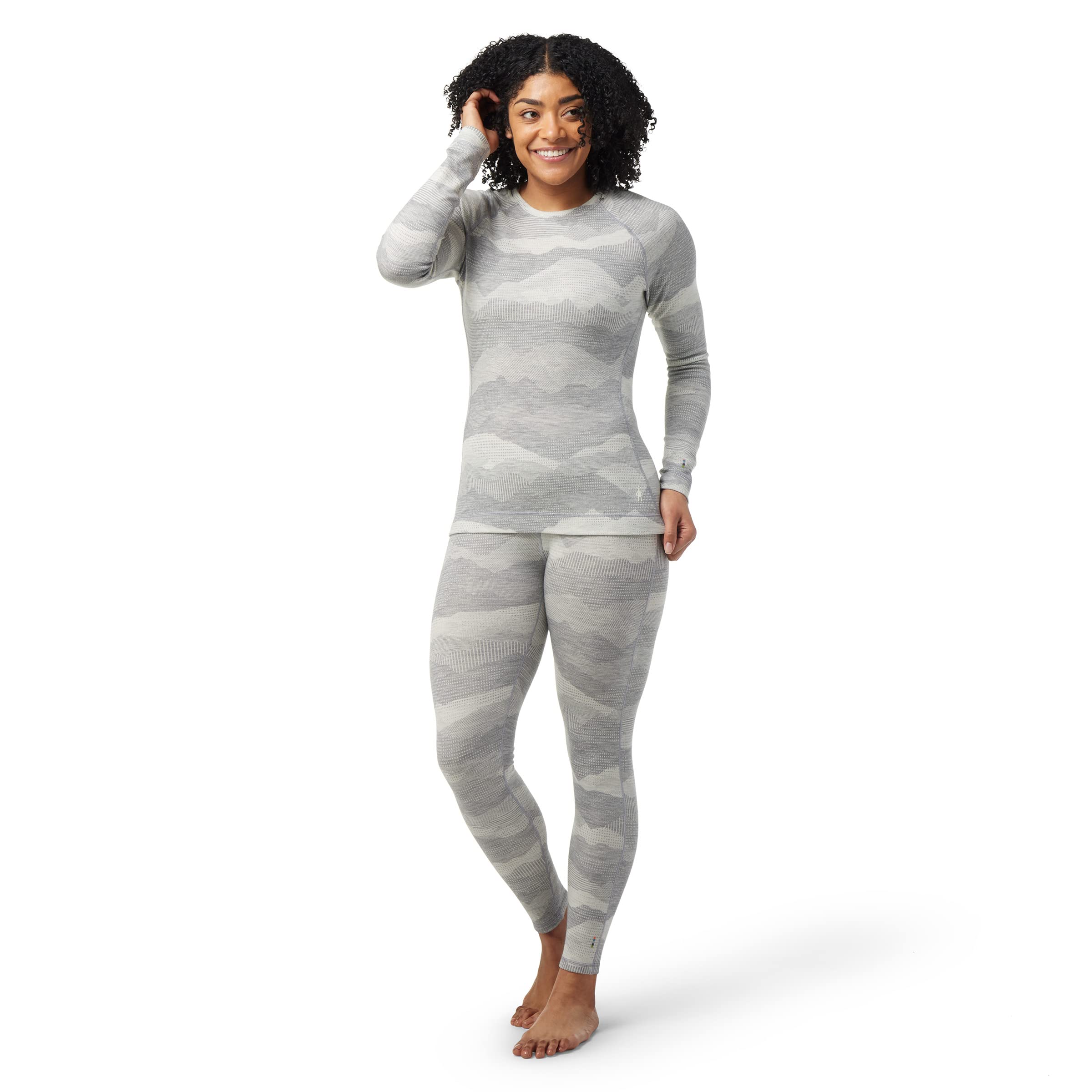 Smartwool Women's Classic Thermal Merino Wool Base Layer β Pattern Crew (Slim Fit), Light Gray Mountain Scape, Large