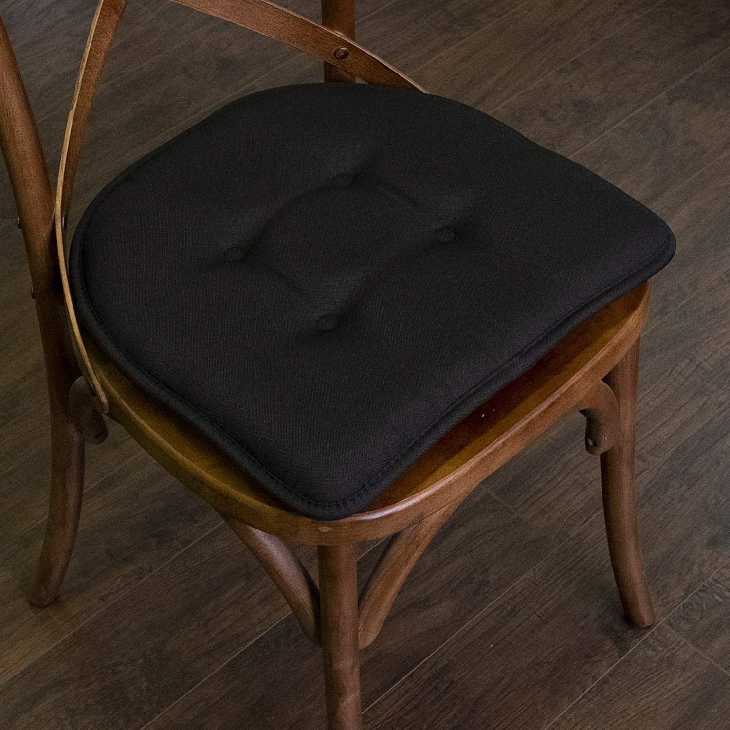 Sweet Home Collection Chair Cushion Memory Foam Pads Tufted Slip Non Skid Rubber Back U-Shaped 17" x 16" Seat Cover, 4 Count (Pack of 1), Black