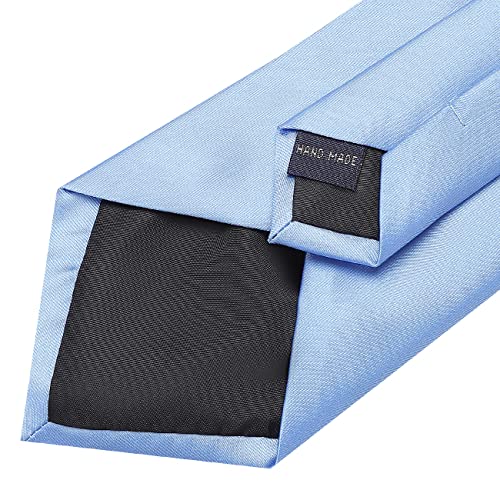 Vinlari Sky Blue Tie, Neck Tie for men, Silk Mens Tie and Pocket Square Set, Formal Business Plain Satin Ties with Handkerchief for Wedding Party Work Tie(Gift Box)