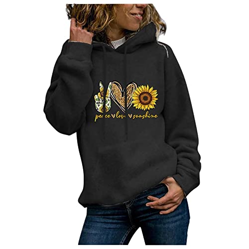 Women Long Sleeve Tshirt Loose Casual Sweatshirt Pullovers Sweatshirt Fall Long Sleeve Blouse Tops With Hood and Zip Black