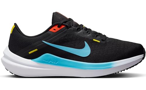 NIKE Womens W Air Winflo 10 Running Shoe, BLACK/BALTIC BLUE-SPEED YELLOW-WHITE, 8 UK