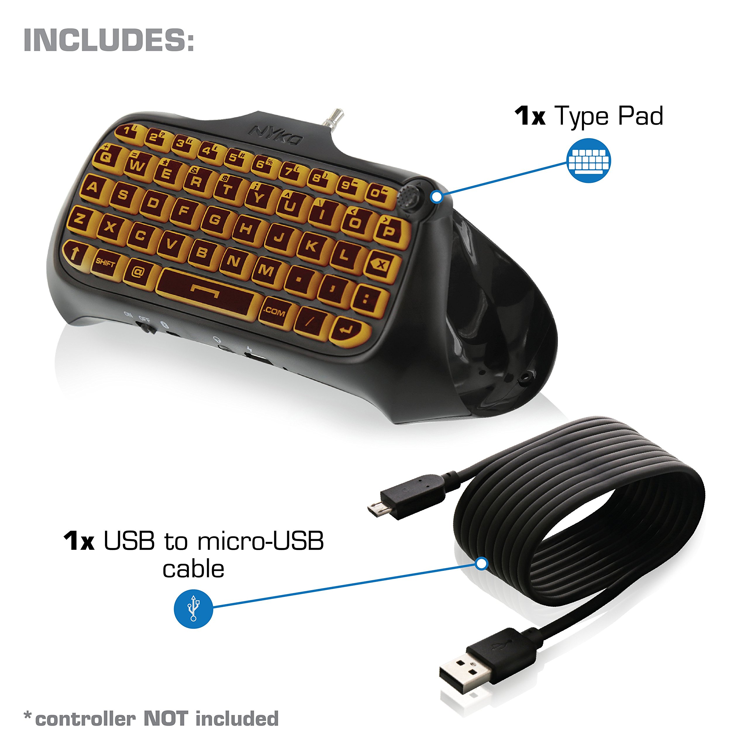 Nyko Type Pad - PlayStation 4 with Built-in Rechargeable Battery, Built-in Speaker without the need for a Headset, com Shortcut and Full QWERTY Style Keyboard