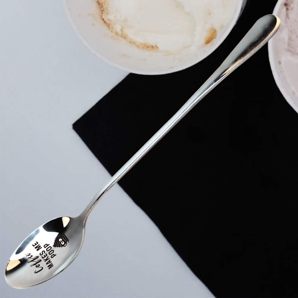 THREE HUMAN Coffee Makes Me Poop Funny Engraved Spoon, Unique Gift For Coffee Lover, Grandpa, Grandma, Mother, Father, Thanksgiving, Christmas Gifts