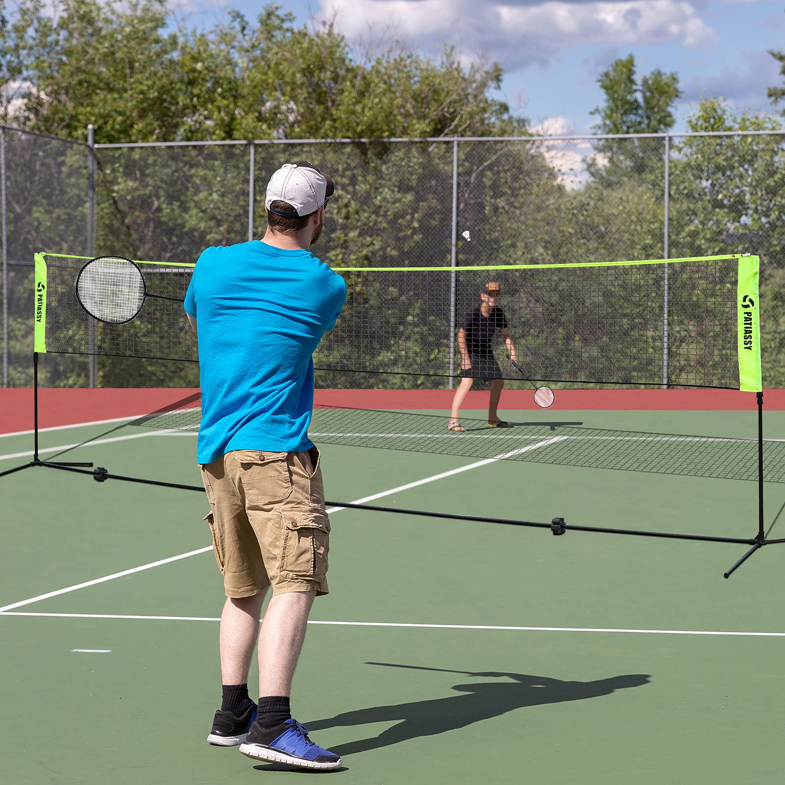 Patiassy 17ft Portable Volleyball Badminton Net Set - Indoor Outdoor Adjustable Height Net with Poles, 4 Shuttlecocks, 4 Pickleballs and 1 Volleyball for Backyards Beach