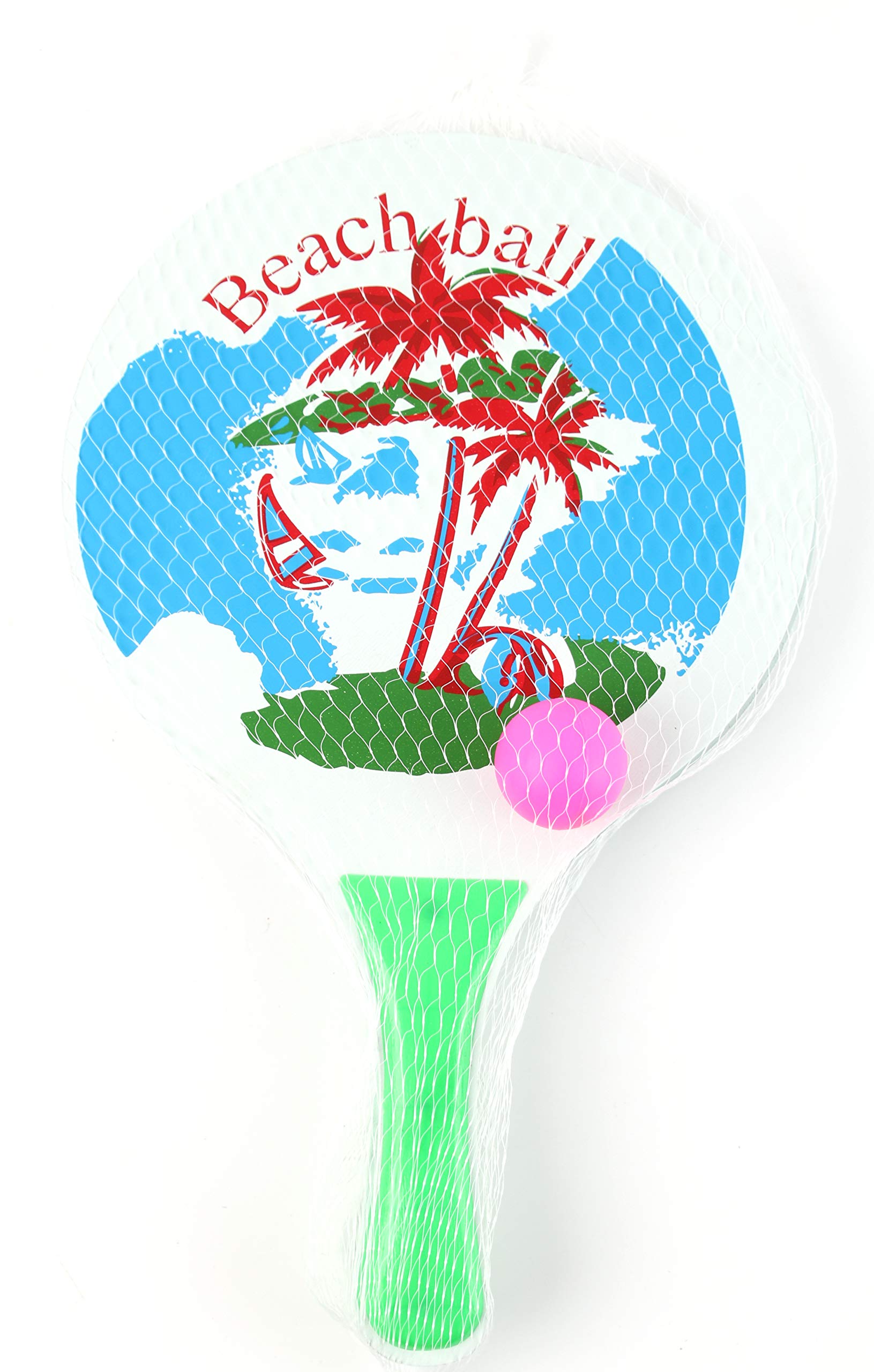 Pro Impact Beach Paddle Ball Set Comes with 2 Wooden Paddles with Plastic Handle and 1 Ball in a mesh Bag Beach Play Family Games White Blue