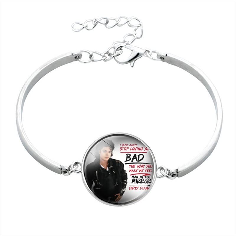 XCFS 5 Pack/Set The Michael Jacson Merchandise Round Charm Multilayer Woven MJ Bracelets 925 Silver Plated Dancing King MJ Collection Link Bracelet Commemorative Memorial Gifts For Fans