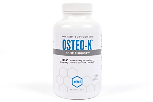 NBI Osteo-K Bone Support | Vitamin D & K Complex with Calcium Citrate Supplement | 45mg Vitamin K2 (MK4) for Strong Bone Health & Function | 180ct Veggie Capsules