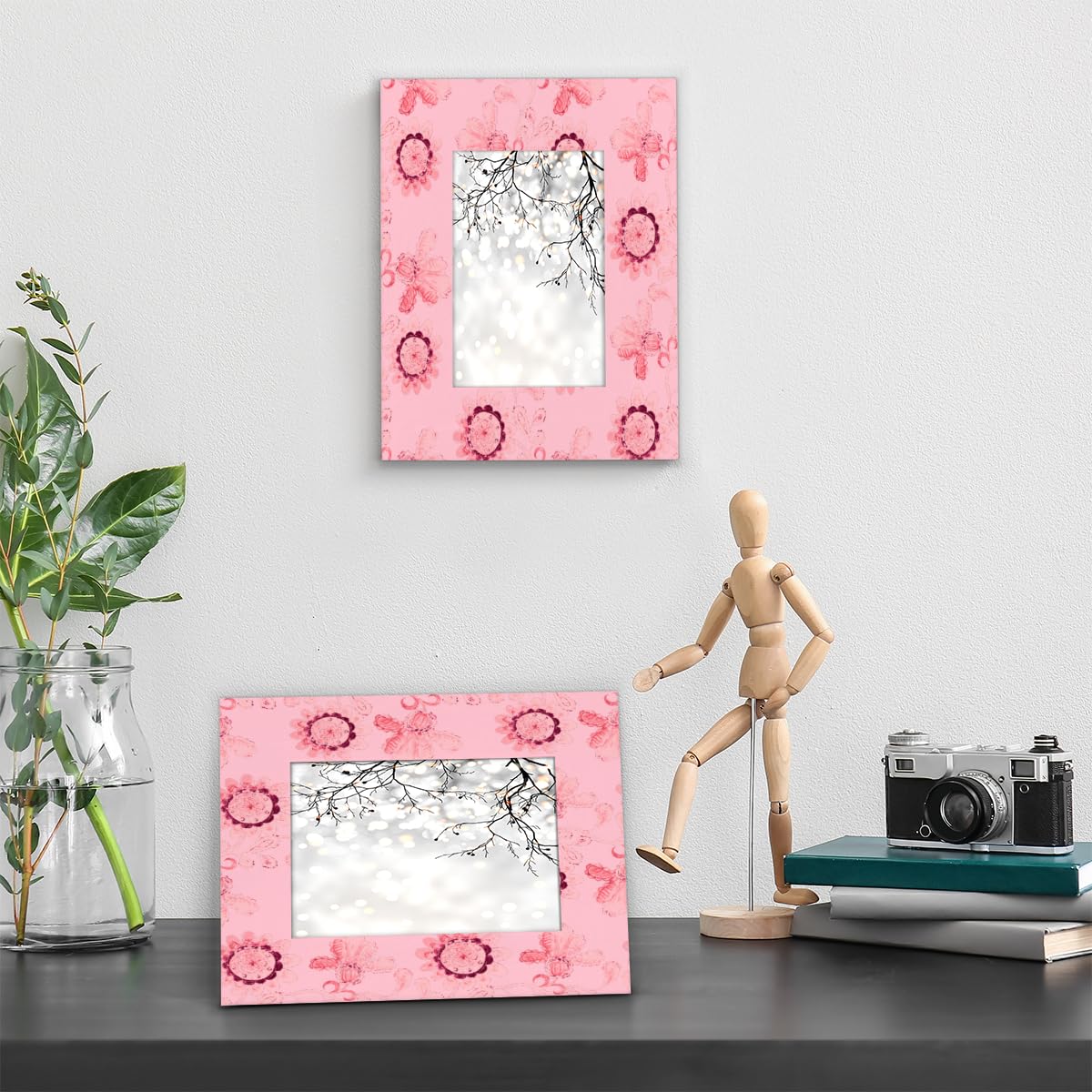 POFATO Red Sunflower Flower 4x6 Picture Frame Wood Photo Frame for Tabletop Display Wall Mount Picture Frame Display 4x 6 Inch Photo Wall Decor Home Gift Frames