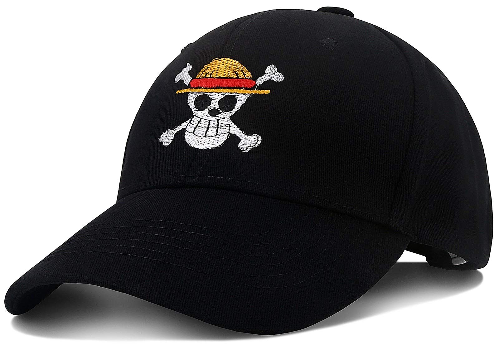Roffatide Anime Luffy Straw Hat Crew Baseball Cap Adjustable Embroidered Cotton Baseball Hat for Men Women Black