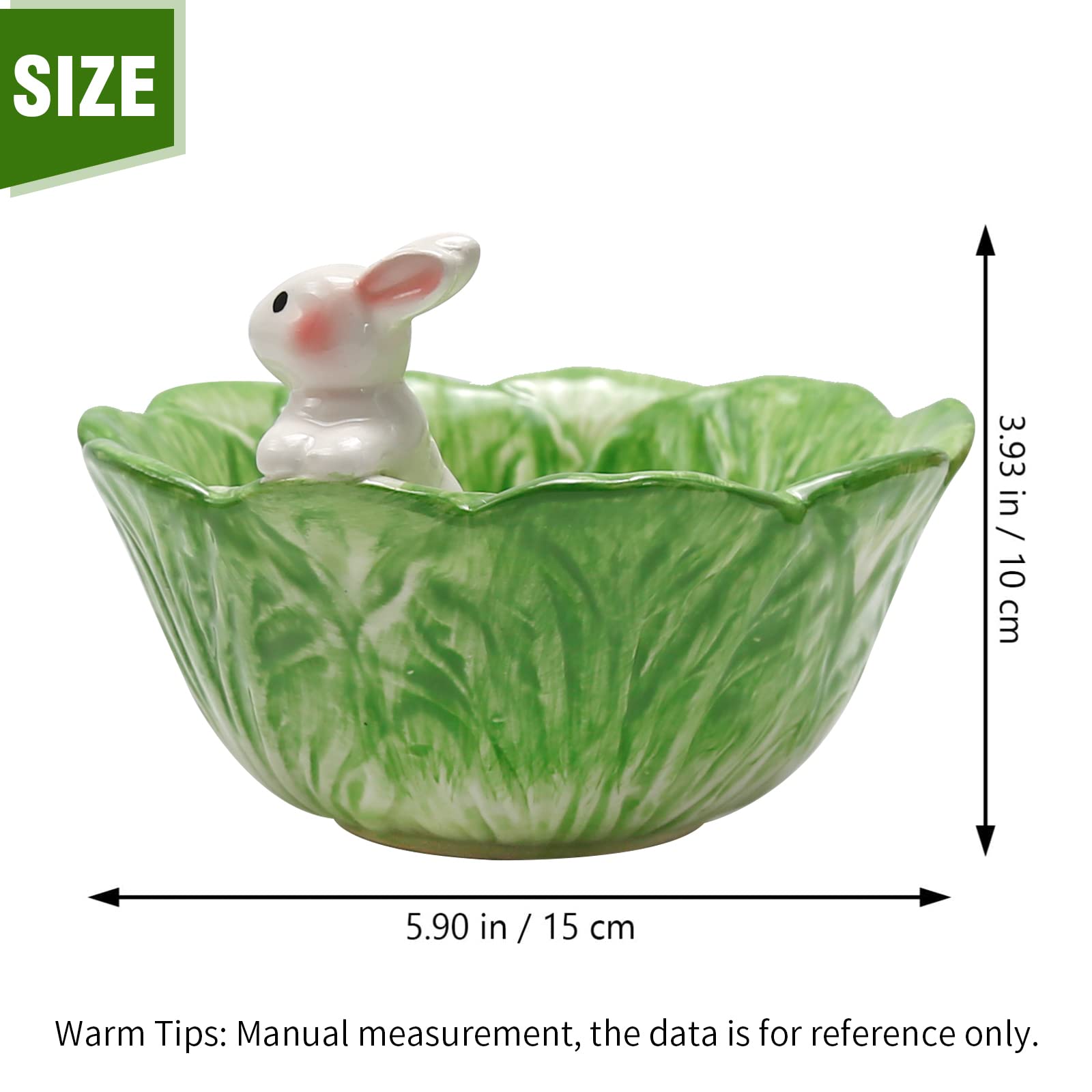 UOIENRT Easter Candy Dish, Cute Cabbage Bunny Shaped Ceramic Bowls, Salad Bowl, Soup Bowl, Rabbit Saucer for Fine Dining, Party, Girls, Easter, White
