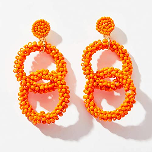 Statement Beads Drop Earrings - Bohemia Handmade Beaded Round Dangle Earrings Jewelry Gift for Women Girl
