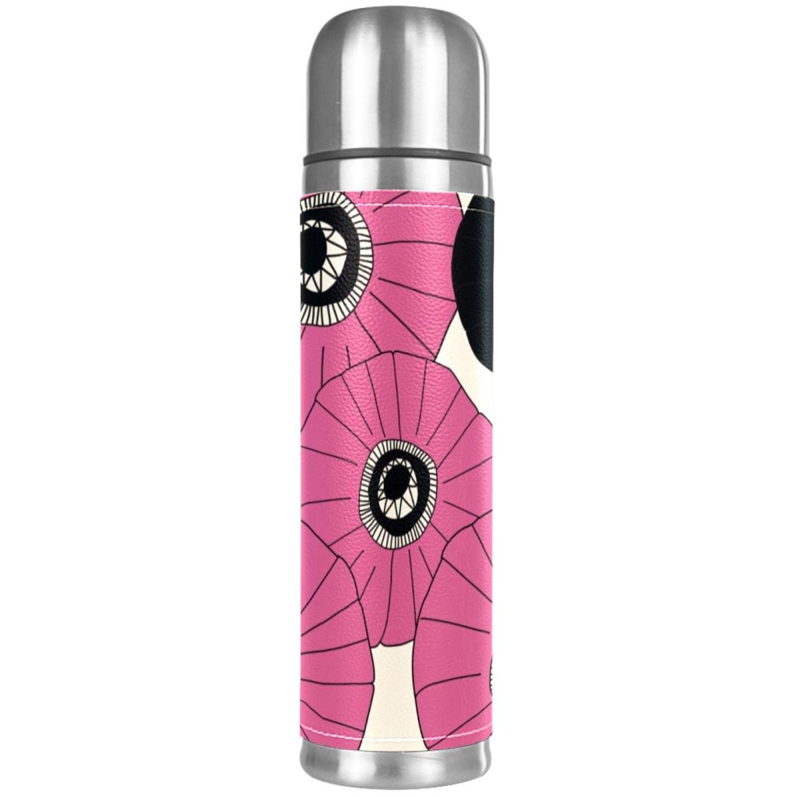 Stainless Steel Leather Vacuum Insulated Mug Flowers Thermos Water Bottle for Hot and Cold Drinks Kids Adults 16 Oz