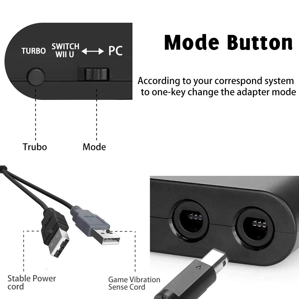 NALENSY Adapter for Gamecube Controller Adapter Compatible Switch/PC/Wii U. Super Smash Bros Switch Gamecube Adapter, Support Turbo and Vibration Features - Four Player