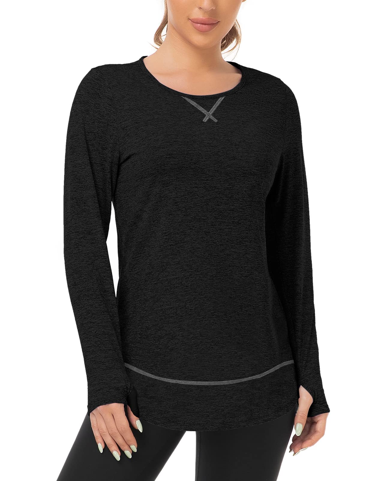 Soneven Women's Thermal Fleece Long Sleeve Workout Shirts Scoop Neck Running Loose Fit Basic Tops(Black, XX-Large)
