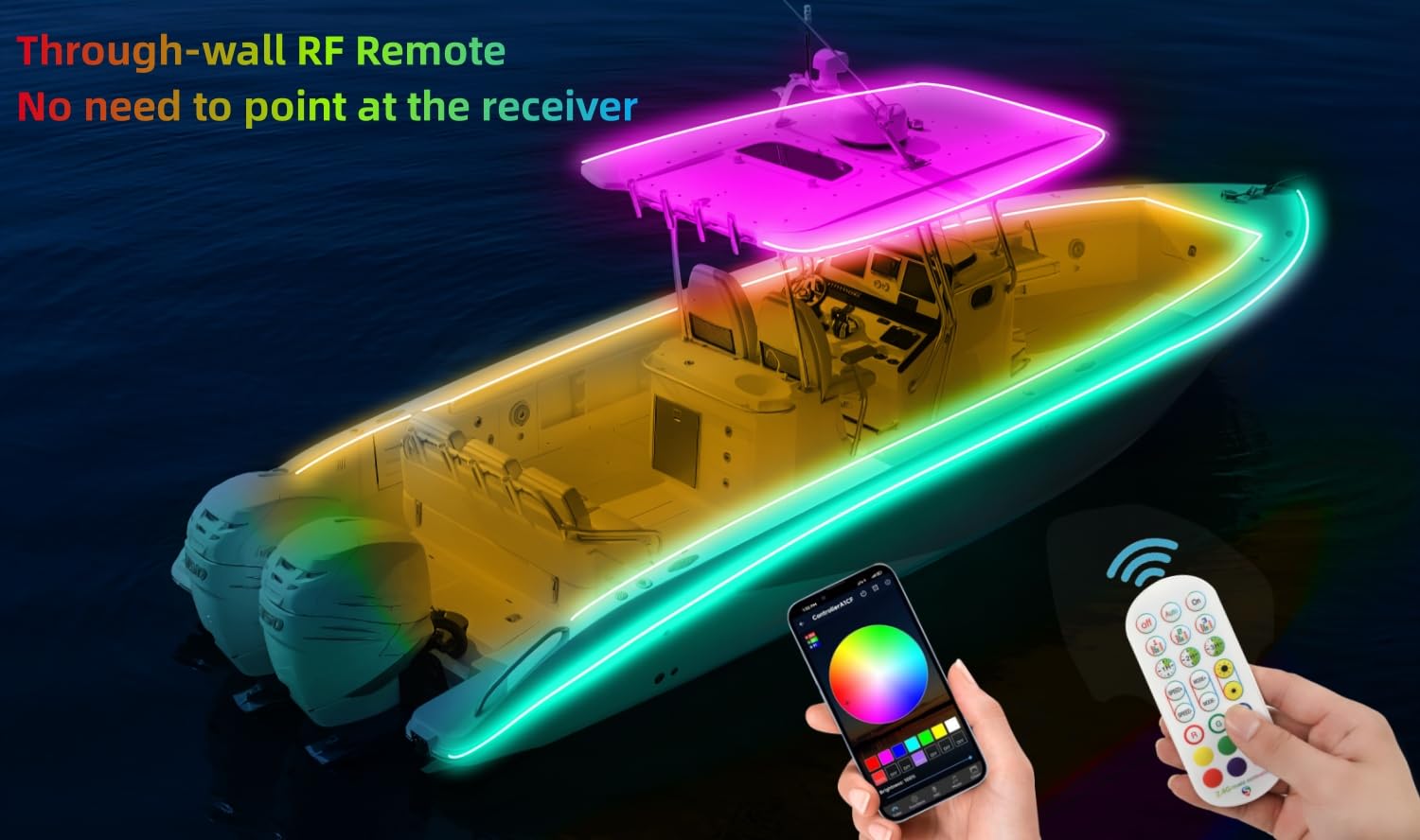 ROLiGHTiC LED Boat Light Kit, 33FT Marine Pontoon Lights, RGB Color Changing Led Strip Lights, IP65 Waterproof Boat Interior Lights, Under Gunwale Light, Boat Deck Light