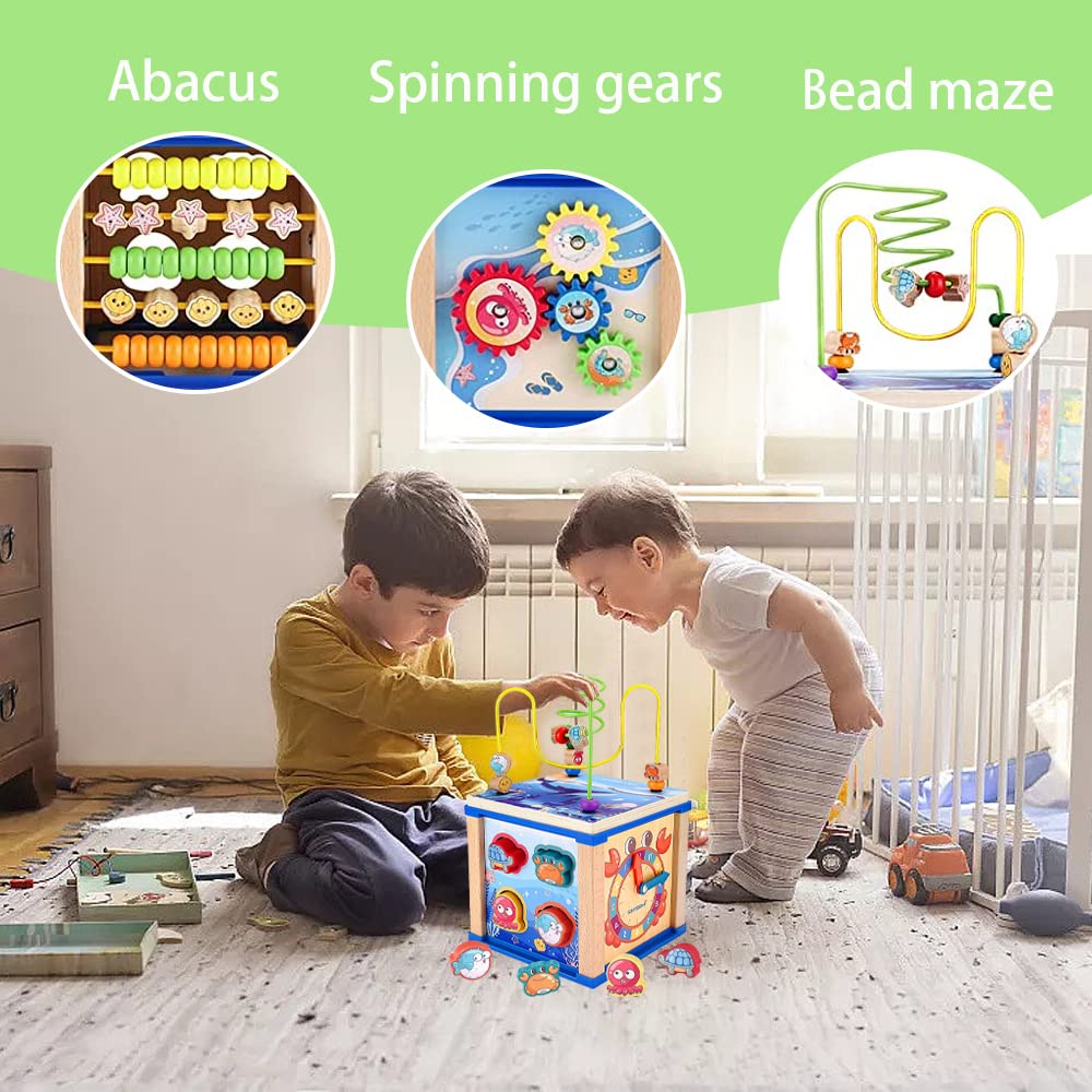 YidaSouko 5-in-1 Baby Activity Cube Bead Maze Activity Center for Learning Educational Developmental Toddlers 3 Years Old Montessori Toys Shape Sorter Play Cube