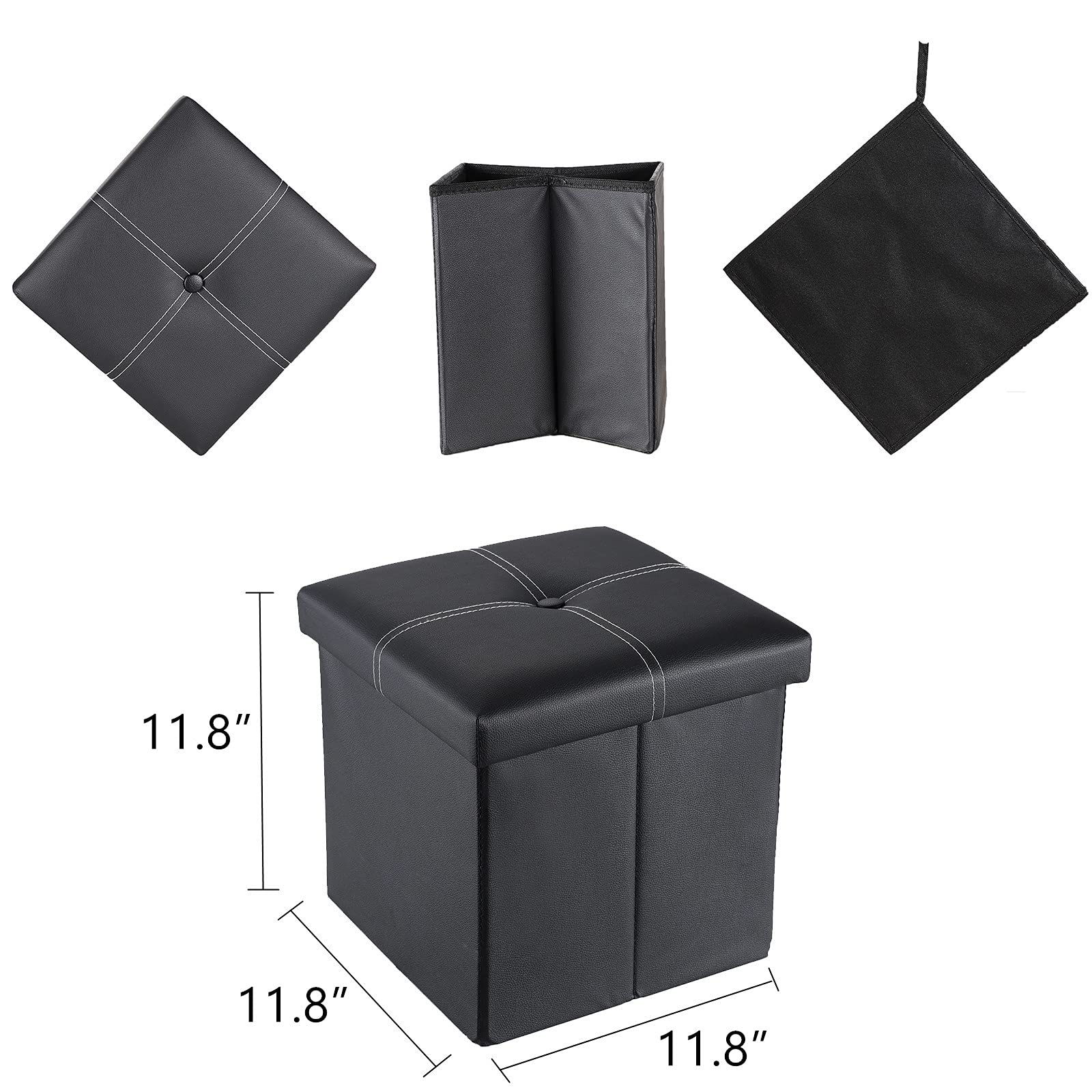RUNJIN Foldable Storage Ottoman Footrest,Linen Storage Square Cube Foot Rest Stool with Memory Foam Lid,Toy Box,Coffee Table Chest,Trunk Seat Stool,11.8"x11.8"x11.8",Grey,Pack of 2