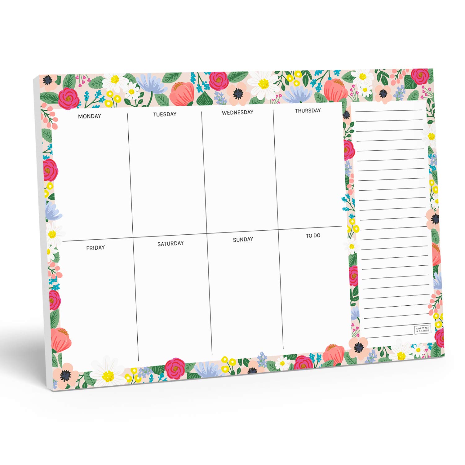Sweetzer & Orange Floral Weekly Planner Notepad with Daily Planner Agenda Squares. 7x10" Day Planner 2024 - Student Planner, Work Planner and Checklist Pad