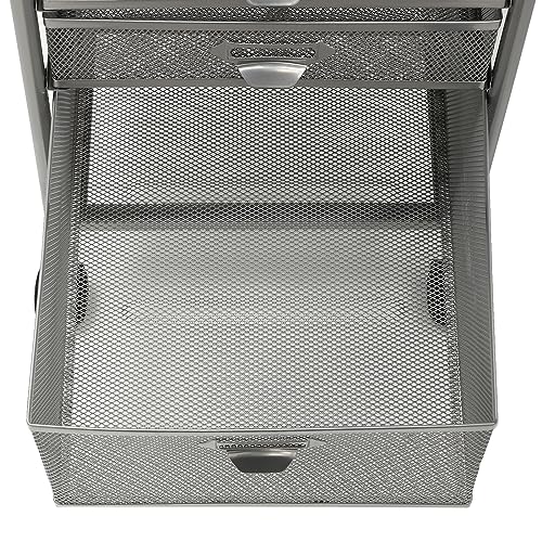 Rolling Carts with Wheels and Drawers, Metal Mesh 5 tier Rolling File Cart File Cabinet with Drawers Storage Cart, Silver
