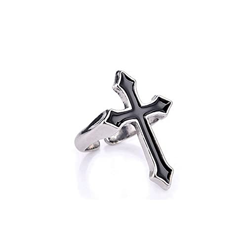 Vintage Men Black Big Cross Open Ring for Women Party Jewelry Trendy Gothic Metal Color Finger Adjustable Ring Gift Useful and Fashion