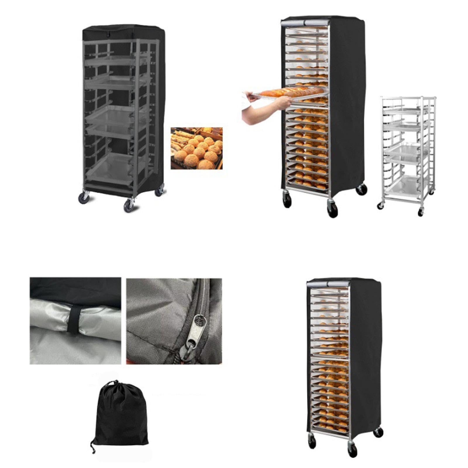 Pan Rack Cover, Waterproof Zipper Bread Rack Covers, Dustproof Single Black Oxford Cloth Accessory usable for Food Processing, Home, Restaurants, Bakery, Supermarkets, Kitchen