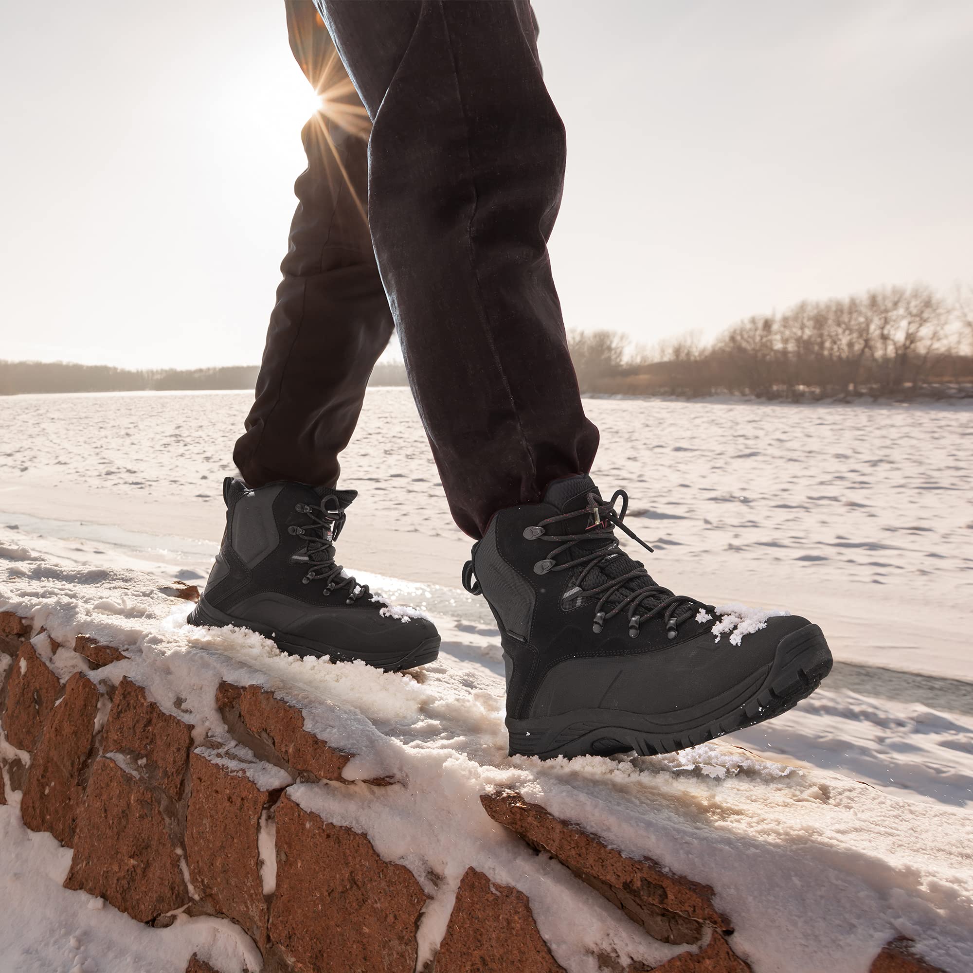 NORTIV 8 Men's 180411 Black Insulated Waterproof Construction Hiking Winter Snow Boots Size 10 M US