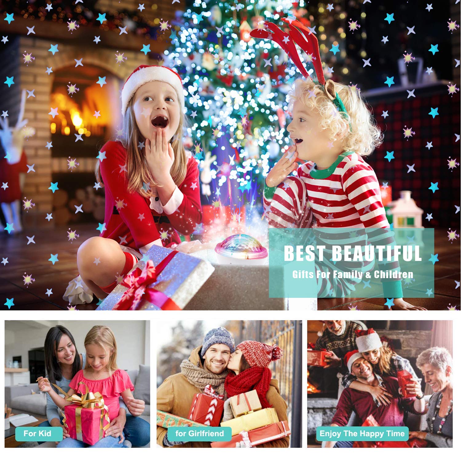 Night Llight Star Projector, Portable USB Star Projector, with 4 Modes and Timers, Suitable for Children, Babies, Adults, Bedroom, Living Room, Game Room/Kitchen Decoration