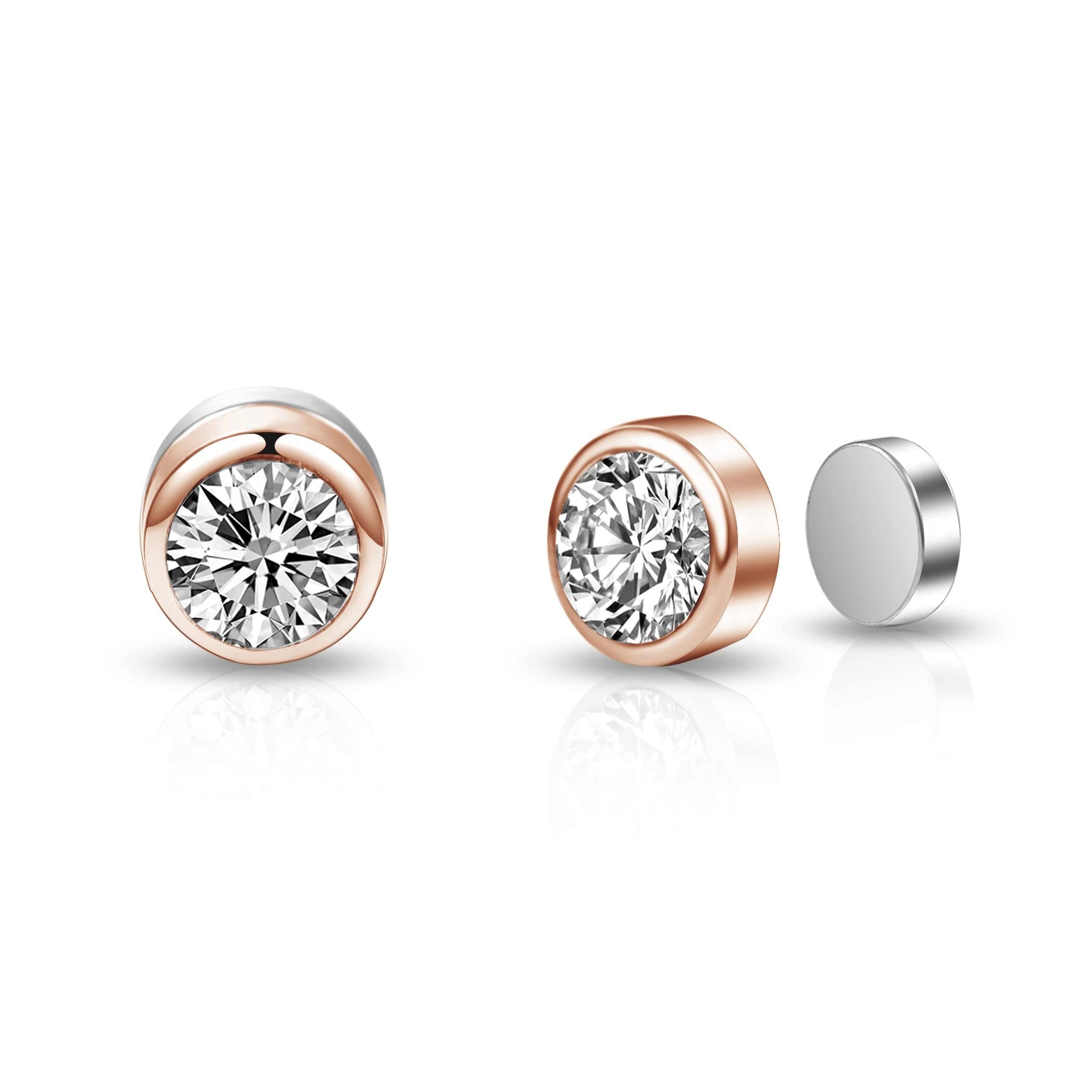 Rose Gold 6mm Magnetic Clip On Earrings Created with Austrian Crystals