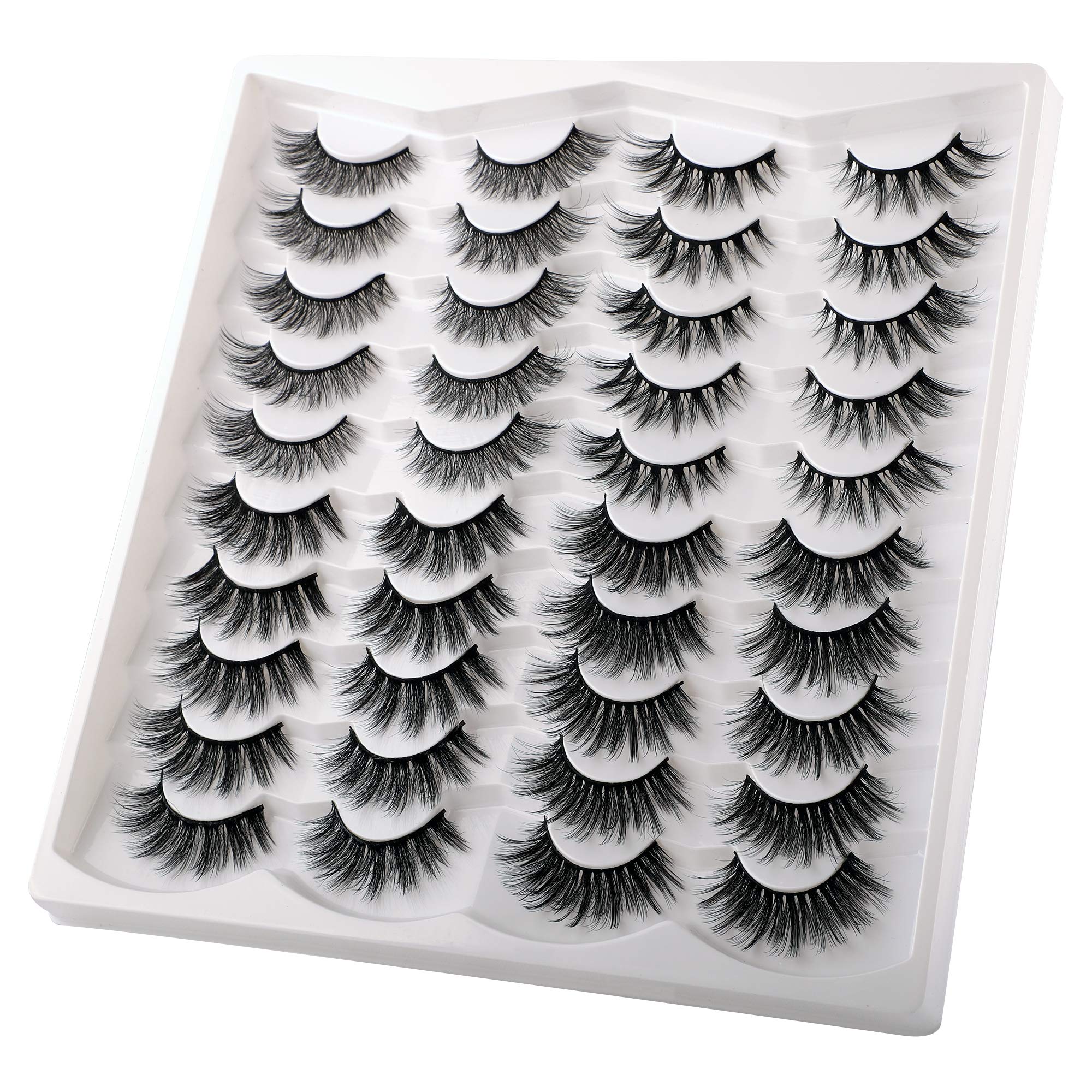 Pawotence 3D Faux Mink Lashes Pack Natural Cat Eye Lashes Wispy 20 Pairs Fake Eyelashes Pack 4 Styles Mixed Soft Lightweight Reusable Handmade False Eyelashes Multipack