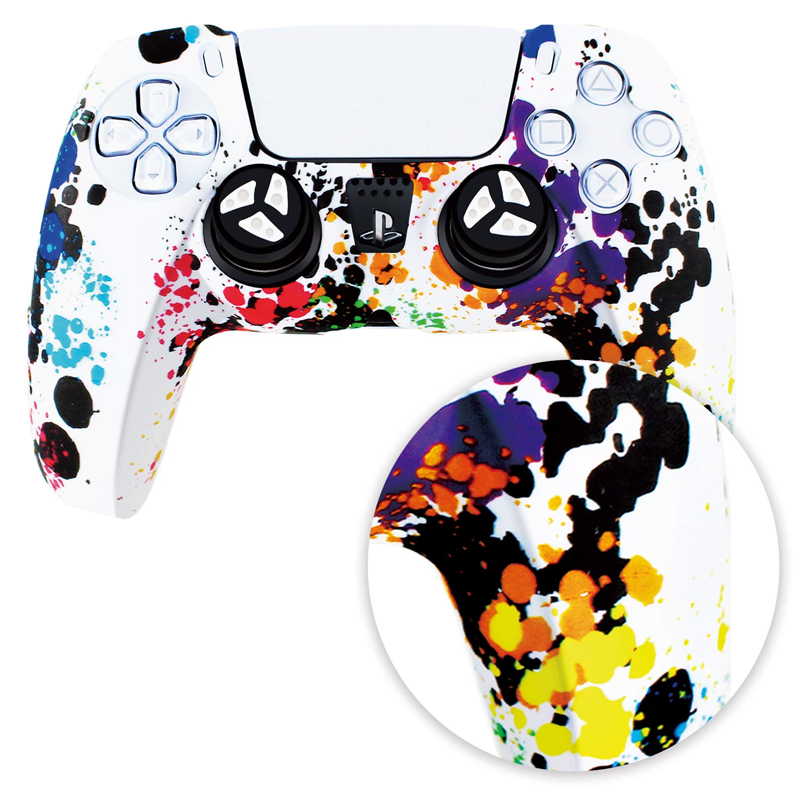 SIKEMAY Silicone Printing Cover Skin for PS5 Controller Grip, Protective Case for Playstation 5 Accessories with 10 Thumb Grip Caps(White Camouflage)