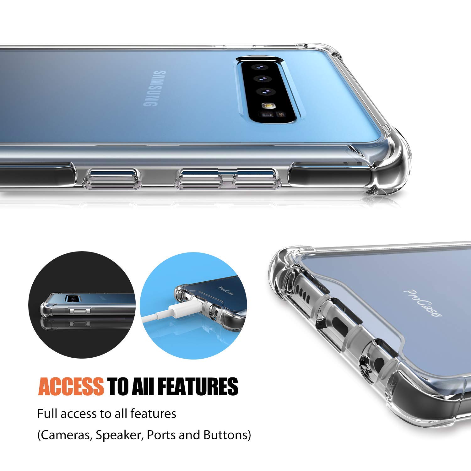 ProCase Galaxy S10 Plus Case Clear, Slim Hybrid TPU Bumper Cushion Cover with Reinforced Corners, Crystal Scratch Resistant Rugged Cover Protective Case for Galaxy S10+ Plus 2019 –Black Frame