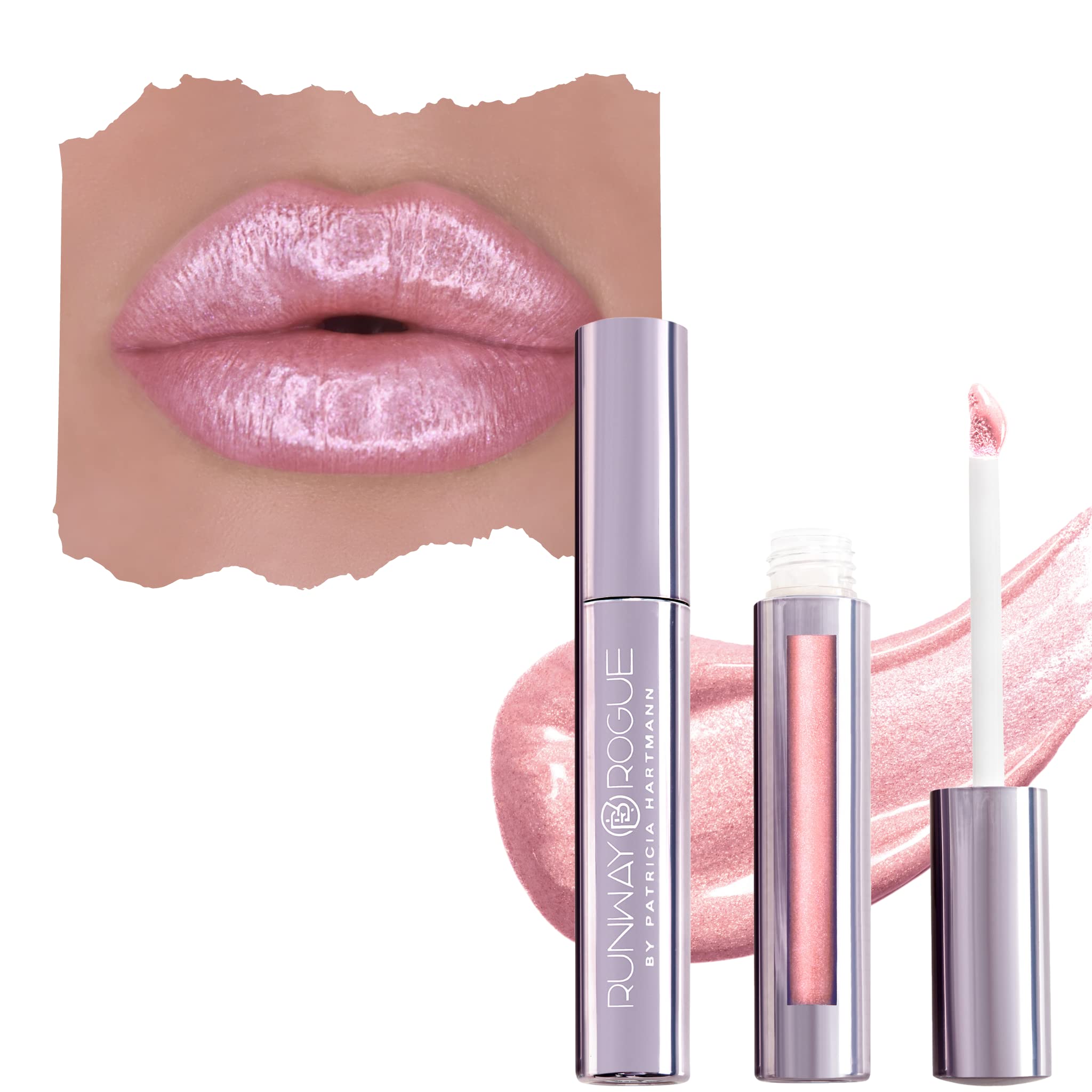 Runway Rogue LuxGloss Lip Gloss, High-Pigment Shimmer Soft Pastel-Pink Lip Gloss, âCatwalkâ