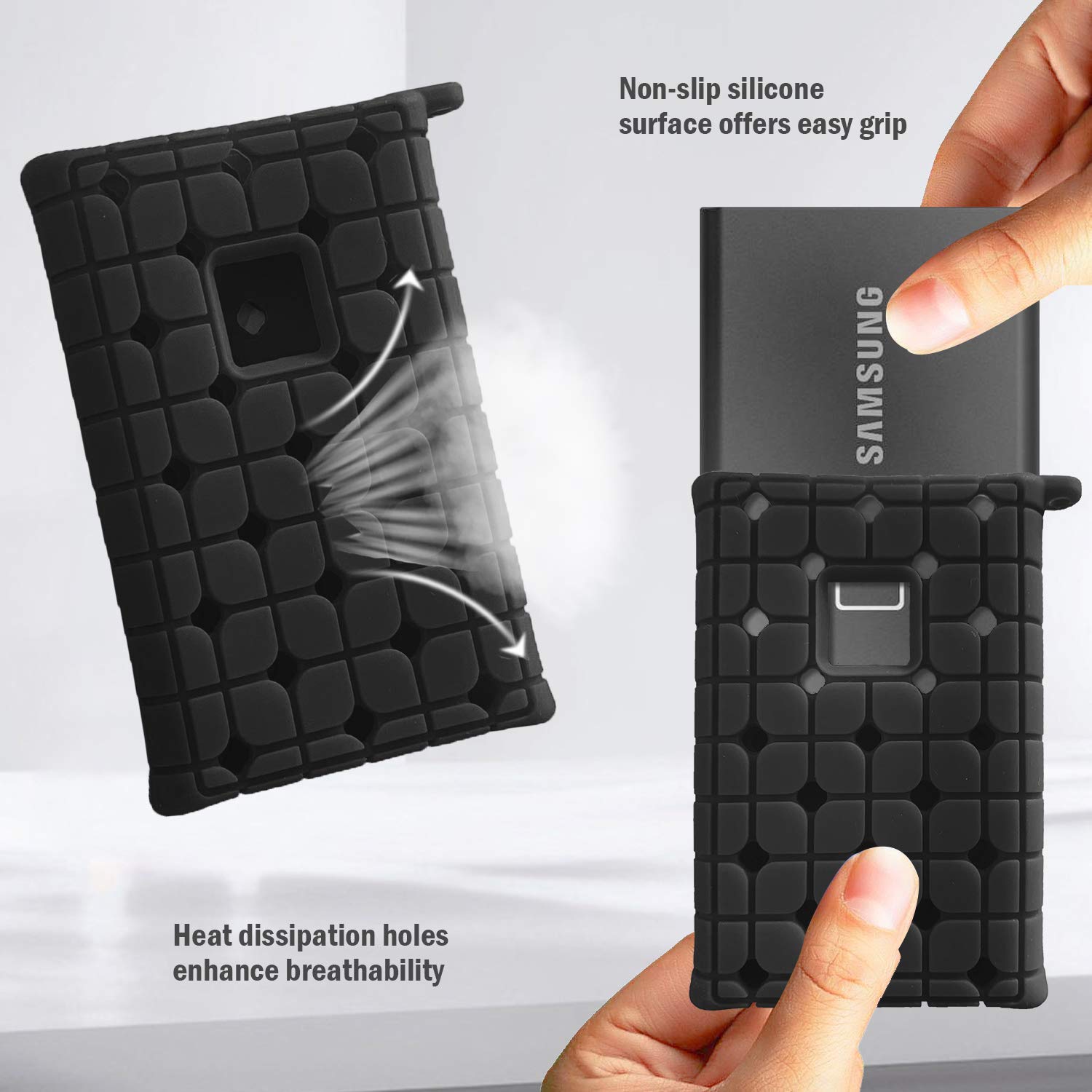 ProCase Hard Carrying Case Compatible for Samsung T7 / T7 Touch Portable SSD with Silicone Cover, Shockproof Storage Travel Organizer for T7 Touch Portable 500GB 1TB 2TB USB Solid State Drives -Black
