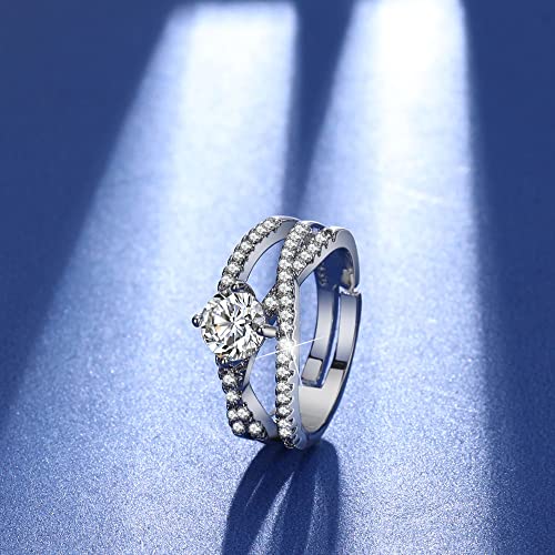 Velamnia Statement Ring for Women Adjustable White Cubic Zirconia Engagement Wedding Band Rings Eternity Ring #6-10# (White)