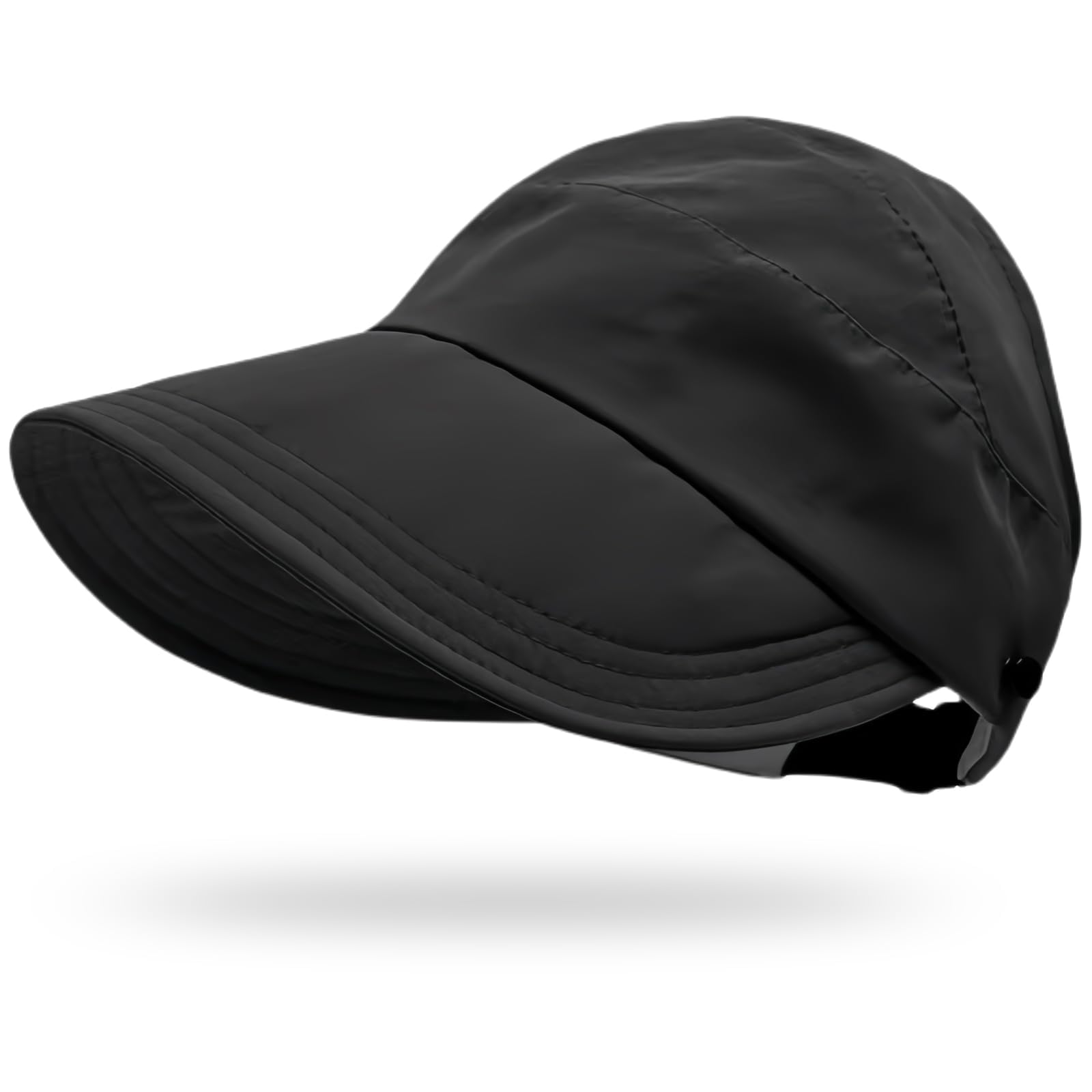 Women's Large Brim UV Protection Empty Top Sun Hat,Outdoor Wide Brim Hats for Women,Outdoor UV Protection Hollow Top Sun Hat (US, Alpha, One Size, Medium, Black)