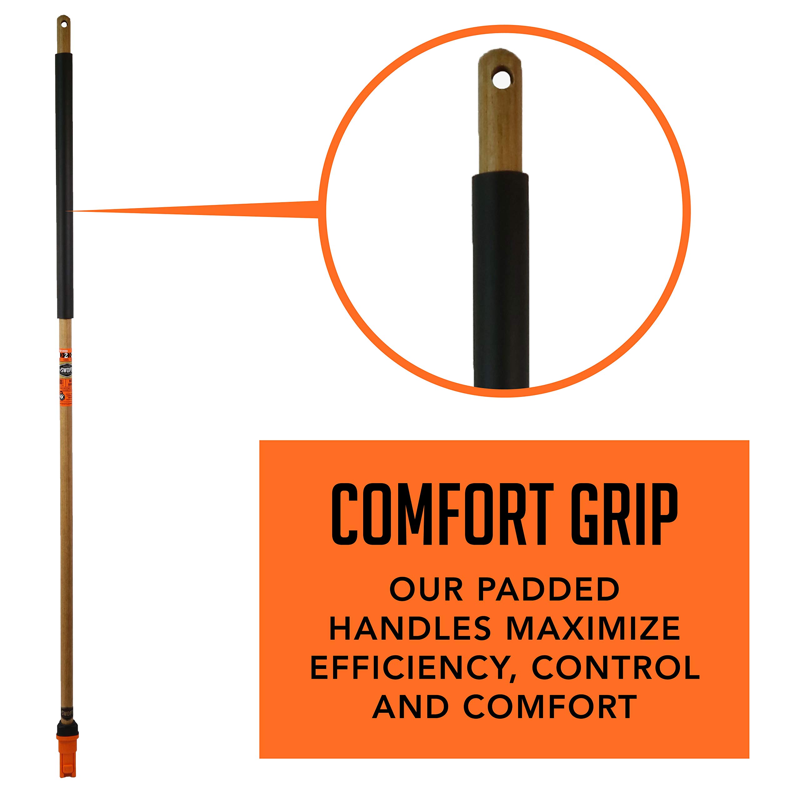 SWOPT Premium Straight Broom + 48" EVA Foam Comfort Grip Wooden Handle, Combo β Cleaning Head with Long Handle Interchangeable with All SWOPT Cleaning Products β Broom Set for Smooth Surfaces