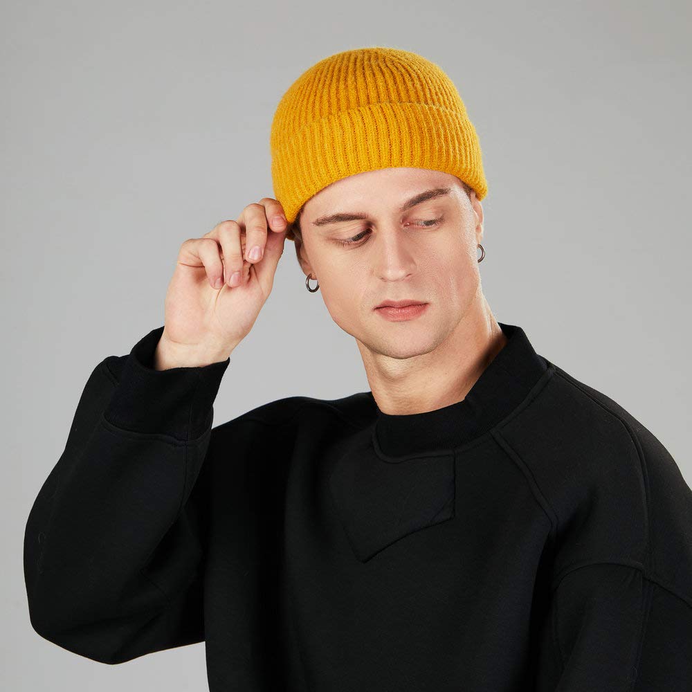 ROYBENS 4pcs Wool Fisherman Beanies for Men, Knit Short Watch Cap Winter Warm Hats