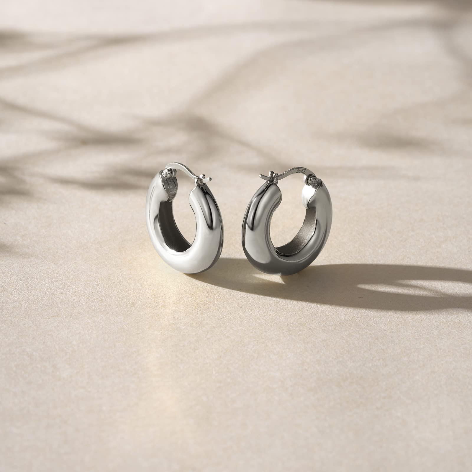 SWEETV Sterling Silver Earrings for Women Silver Chunky Hoop Earrings Thick Huggie Earrings Hypoallergenic Hoops