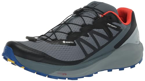 Salomon Sense Ride 4 Gore-TEX Invisible FIT Trail Running Shoes for Men, Stormy Weather/Quarry/Cherry Tomato, 8.5
