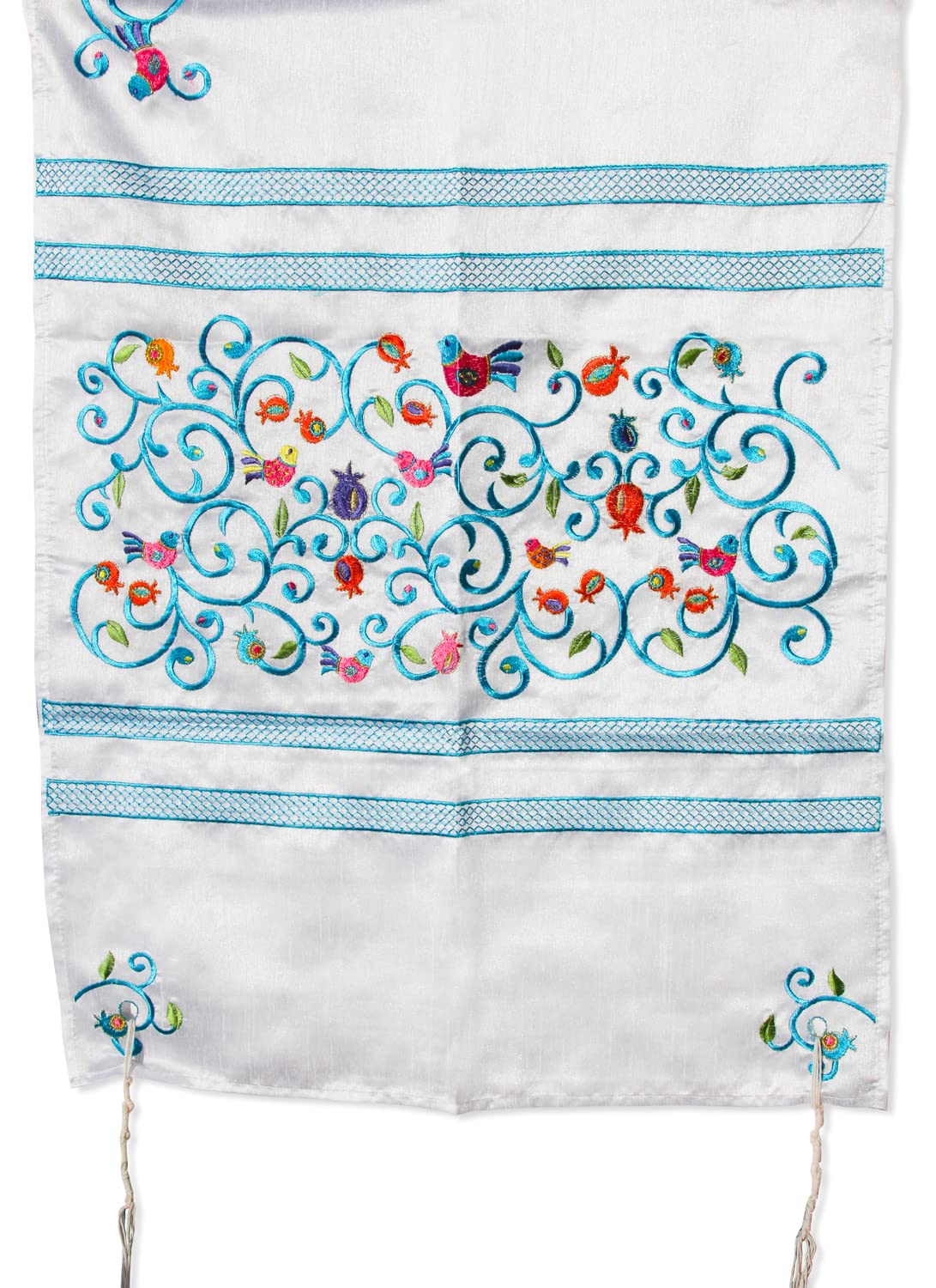 THE JERUSALEM GIFT SHOP SINCE 2004 Elegant Tallit Prayer Shawl Set - Beautiful Flower & Birds design with Natural Bamboo Fabric Tallit Bag, Kippah, Kosher Tzitzit 78”