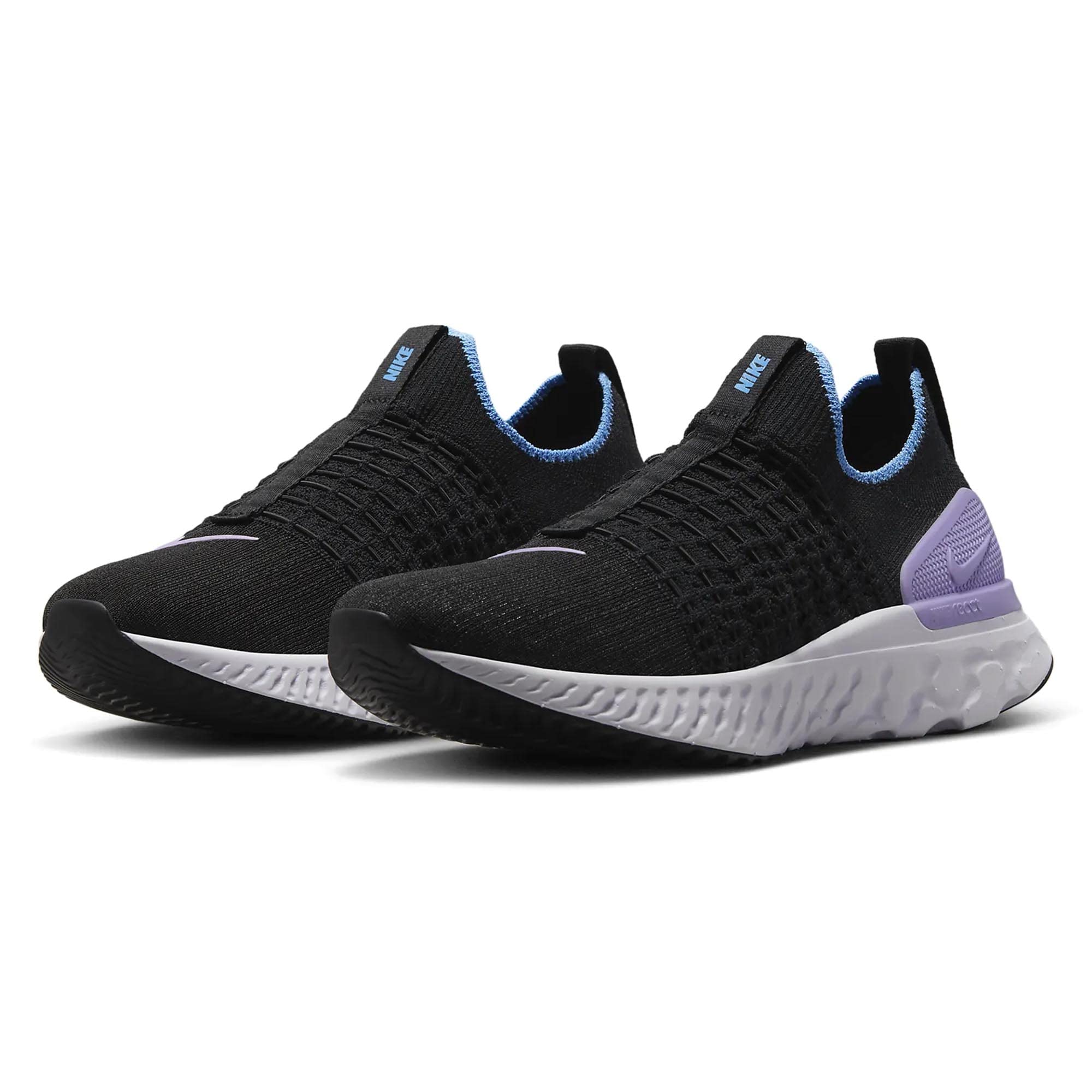 Nike Women's React Phantom Run Flyknit 2, Black/Lilac-Barely Grape, 7 M US