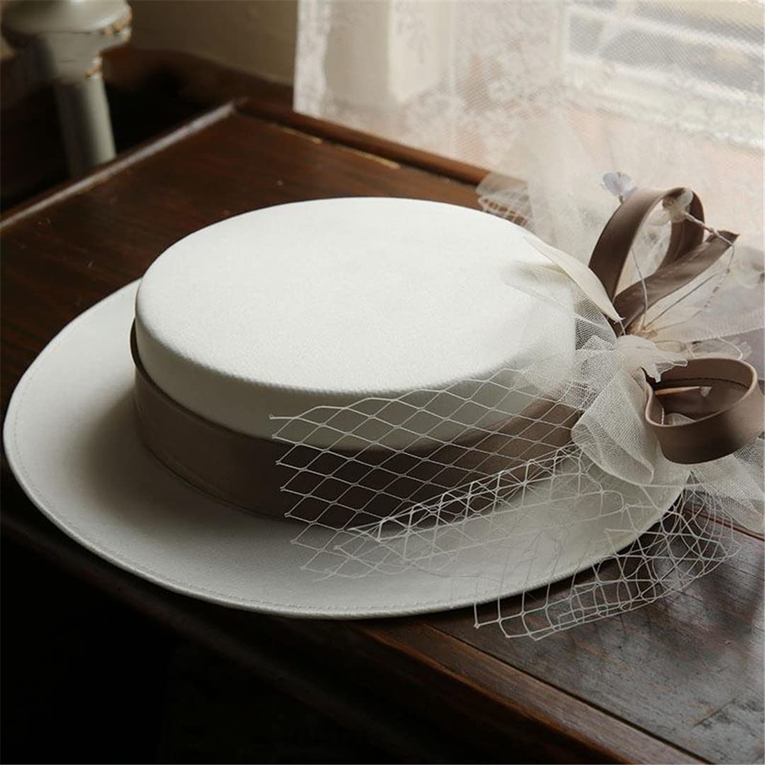 Vintage Wedding Hat Ladies Bow Mesh Bridal Hat White Wedding Accessories Bridal Charming Wedding Hat M56-58cm