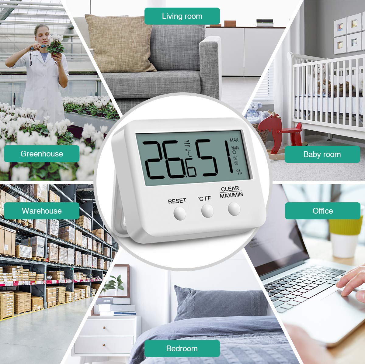 ORIA Digital Temperature Hygrometer, Hygrometer Thermometer, Temperature and Humidity Monitor, ℃ and ℉ Switch, Min and Max Records Thermometer for Home, Office
