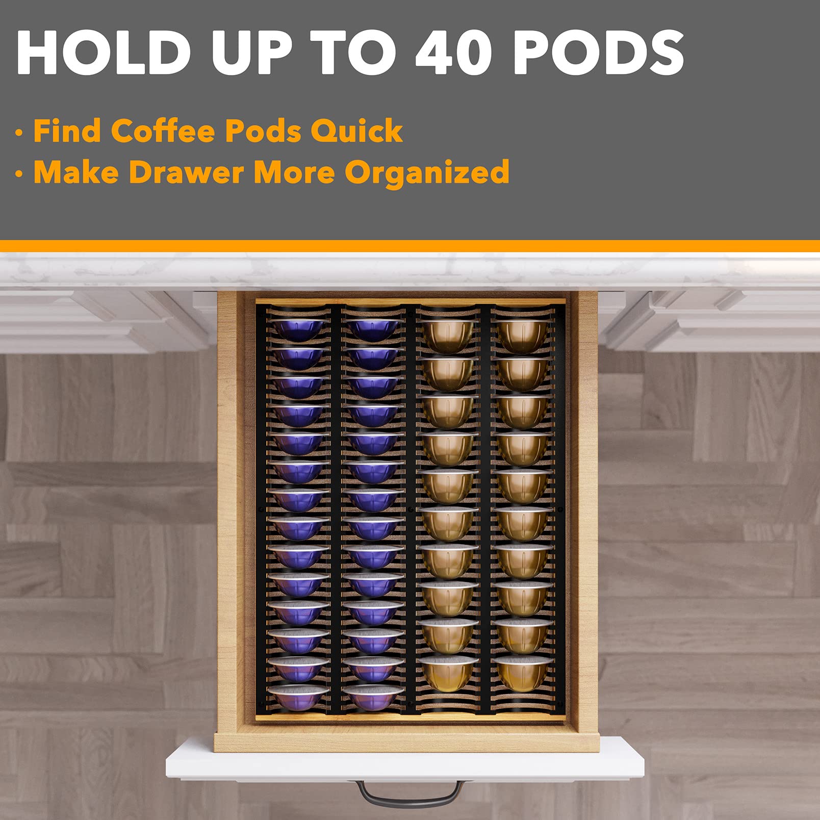 SpaceAid Coffee Pod Holder Drawer Organizer for Nespresso Vertuo Capsule, Bamboo Holder Tray Storage for Nespresso Vertuo, Compatible with 40 Big or 52 Small Vertuoline Pods (Drawer Insert)