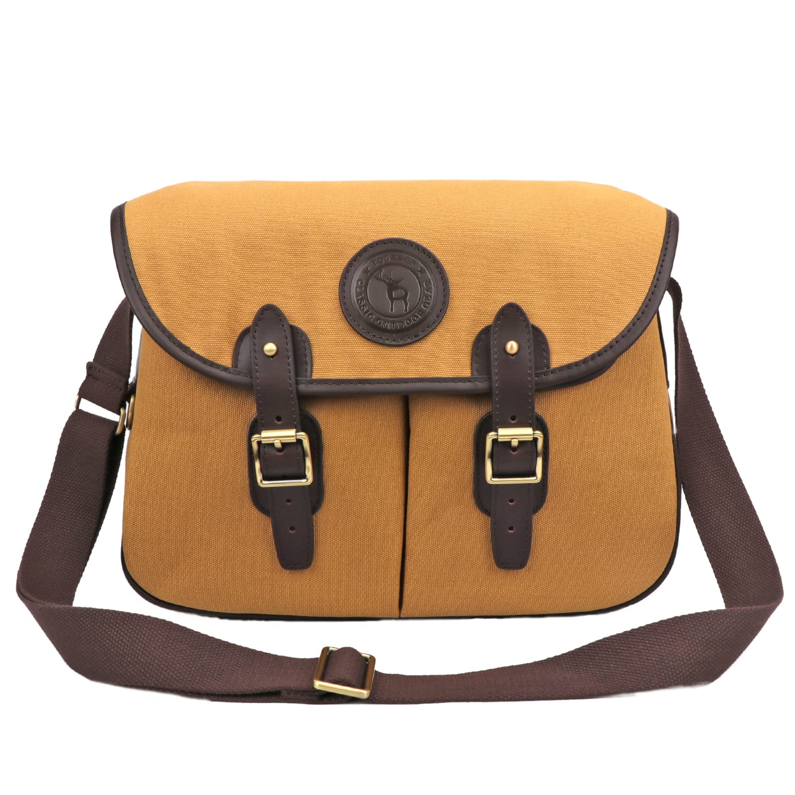 Tourbn TOURBON Retro Fly Fishing Tackle Bag Case Canvas & Leather Carryall Game Reel Storage, Brown