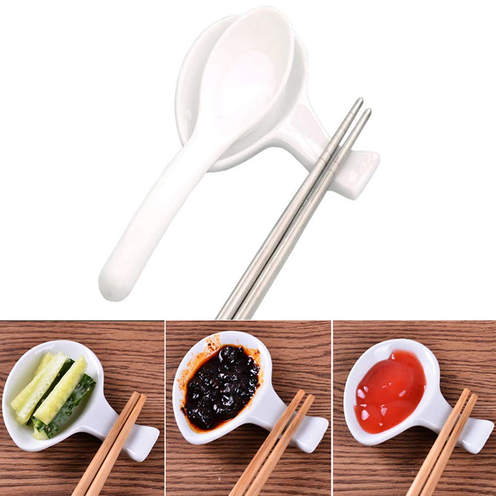 Woonsoon 5 Pcs Ceramic Chopsticks Holder,Chinese Porcelain Chopstick Rest Spoon Fork Knife Stand Sauce Dish