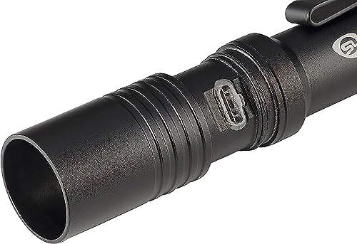 Streamlight 66320 MacroStream USB 500-Lumen Rechargeable Compact Flashlight with Wrist Lanyard, Hat Clip and USB Cord, Black