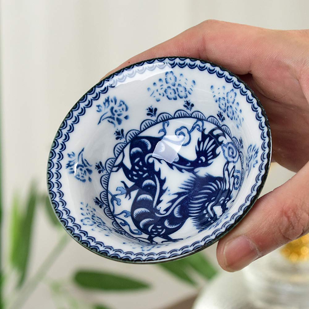 Woonsoon Set of 12 Chinese Zodiac Signs Handmade Kungfu Tea Cup 2.8 oz/80 ml,Bone China Blue and White Tea Cups,Ceramic Tea Mugs Without Handles
